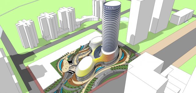 SU model of the curved building of the daily office building 3D Model ...