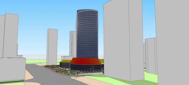 SU model of the curved building of the daily office building 3D Model ...