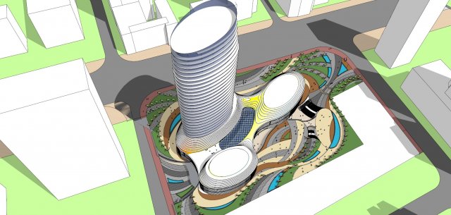 SU model of the curved building of the daily office building 3D Model ...