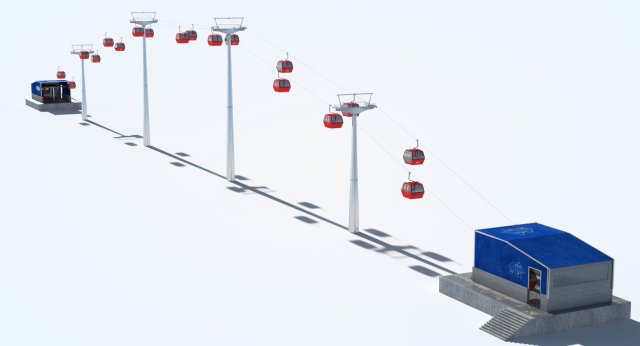 Telecabin Ski Lift Cableway- Animated and Rigged 3D Model in Terrain ...