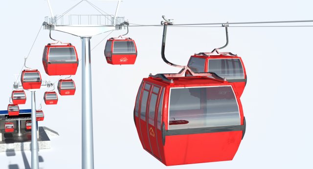 Telecabin Ski Lift Cableway- Animated and Rigged 3D Model in Terrain ...