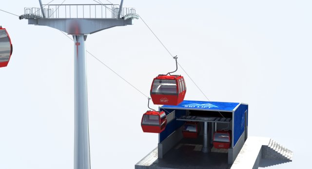 Telecabin Ski Lift Cableway- Animated and Rigged 3D Model in Terrain ...