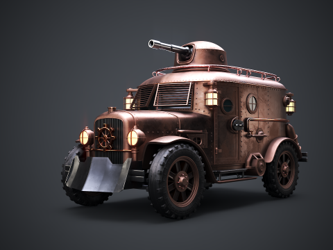 Van Lapis Baja Steampunk - Kendaraan Bertekstur PBR Model 3D in Van dan ...
