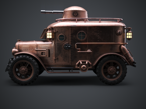Van Lapis Baja Steampunk - Kendaraan Bertekstur PBR Model 3D in Van dan ...