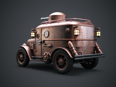 Van Lapis Baja Steampunk - Kendaraan Bertekstur PBR Model 3D in Van dan ...