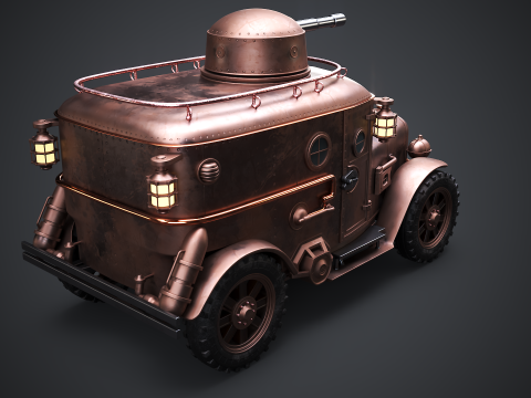 Van Lapis Baja Steampunk - Kendaraan Bertekstur PBR Model 3D in Van dan ...