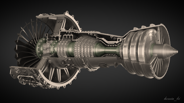 Jet Engine 3D Model in Parts 3DExport