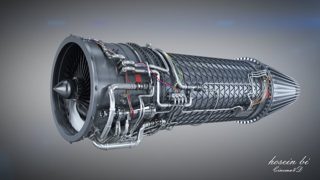 Jet Engine 3D Model in Parts 3DExport