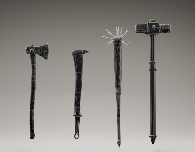 Collection of 4 models of cold weapons in post apocalypse style 3D ...