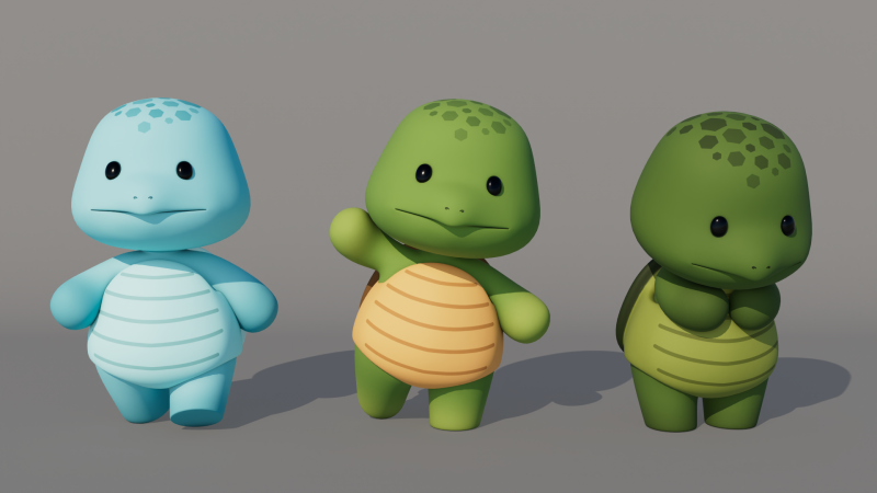 Rigged Cartoon Turtles 3D Model in Cartoon 3DExport