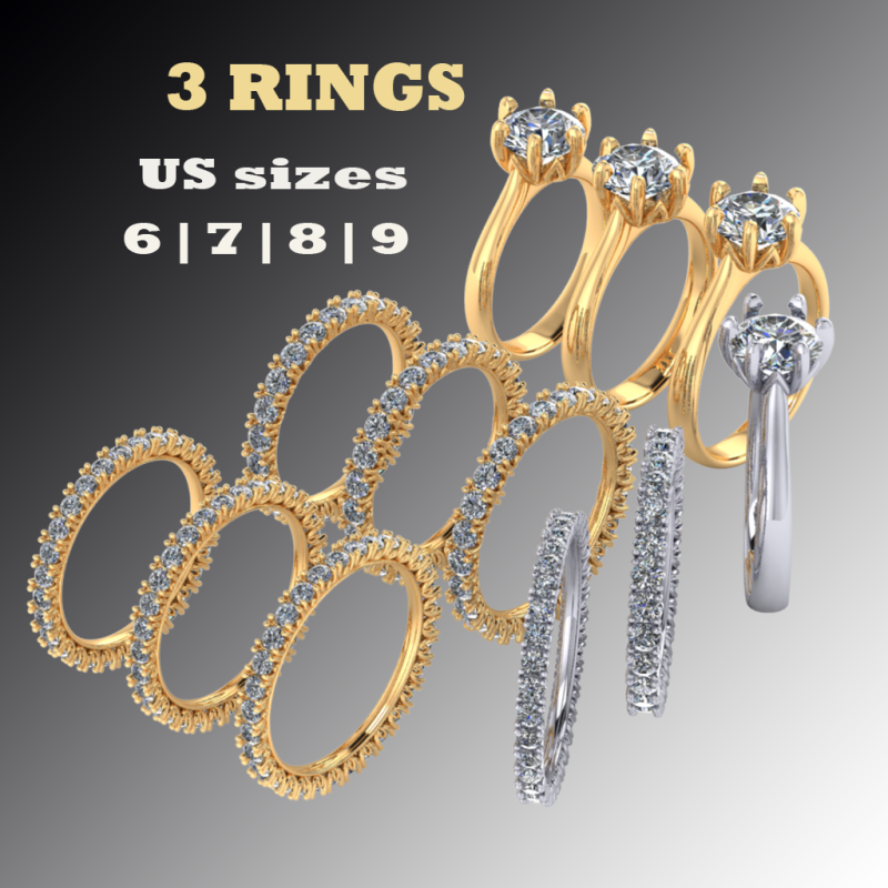 Engagement SOL and two wedding rings - printable STL 3D Print Model in ...