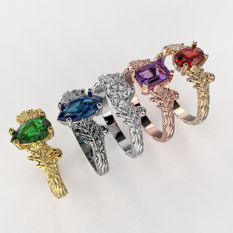 Five Engagement rings- oak leaf branch- printable STL 3D Print Model in ...