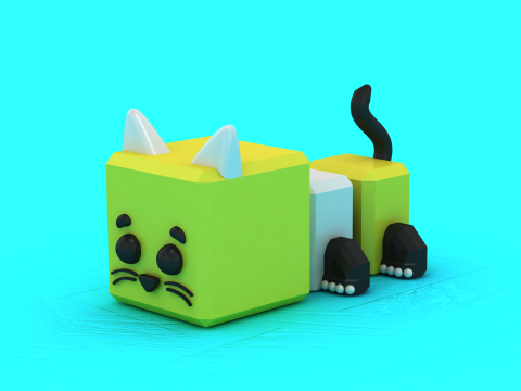 Título do modelo Cute Cube Kitty Toy Low Poly Stylized Cat Modelo de ...