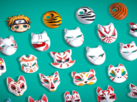 Pack de 66 masques Naruto - Anbu Uchiha Tobi Obito - Collection Lowpoly ...