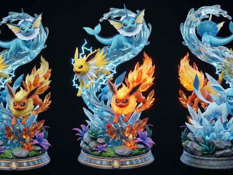 Pokémon Círculo legendario de evoluciones elementales Fuego Agua Trueno ...